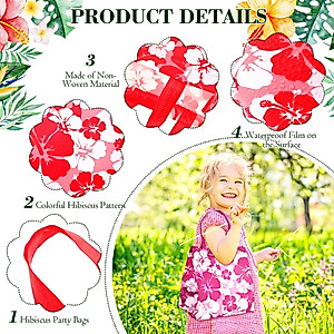 Teling 24 Pcs Hibiscus Party Tote Bags Hawaiian Non Woven Gift Bags with Handles for Tropical Aloha Luau Tiki Summer Party Supplies