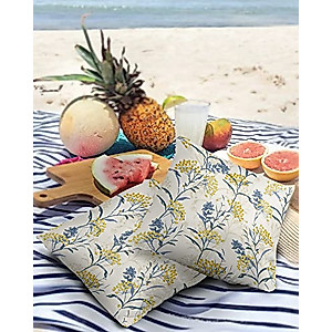 Outdoor Throw Pillow Cover Farmhouse Yellow Berry Blue Plant Waterproof Cushion Covers 2 Pack Boho Botanical on Beige Pillow Cases Home Decoration for Patio Garden Couch Sofa