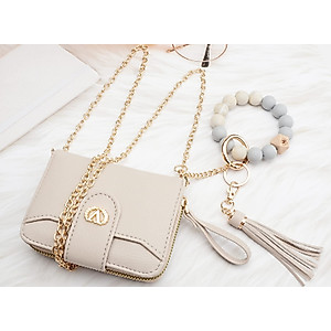 SNUG STAR Multi-Purpose Wallet RFID High Capacity Card Holder Zipper Coin Purse with Wristlet Bracelet Keychain Silicone Beaded Bangle (RFID Silicone Bracelet(16 Cards)-Sand)