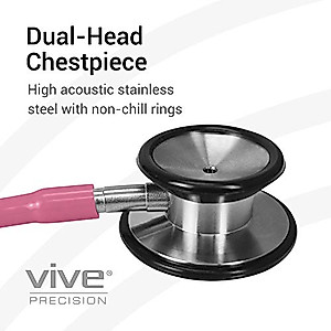 Vive Precision Dualhead Stethoscope - Dual Head Diaphragm Bell for Nurses, ER, Cardiology, Veterinary, Fetal Pediatrics Blood Pressure Kit - Double Barrel Chestpiece Device For Doctors, Students