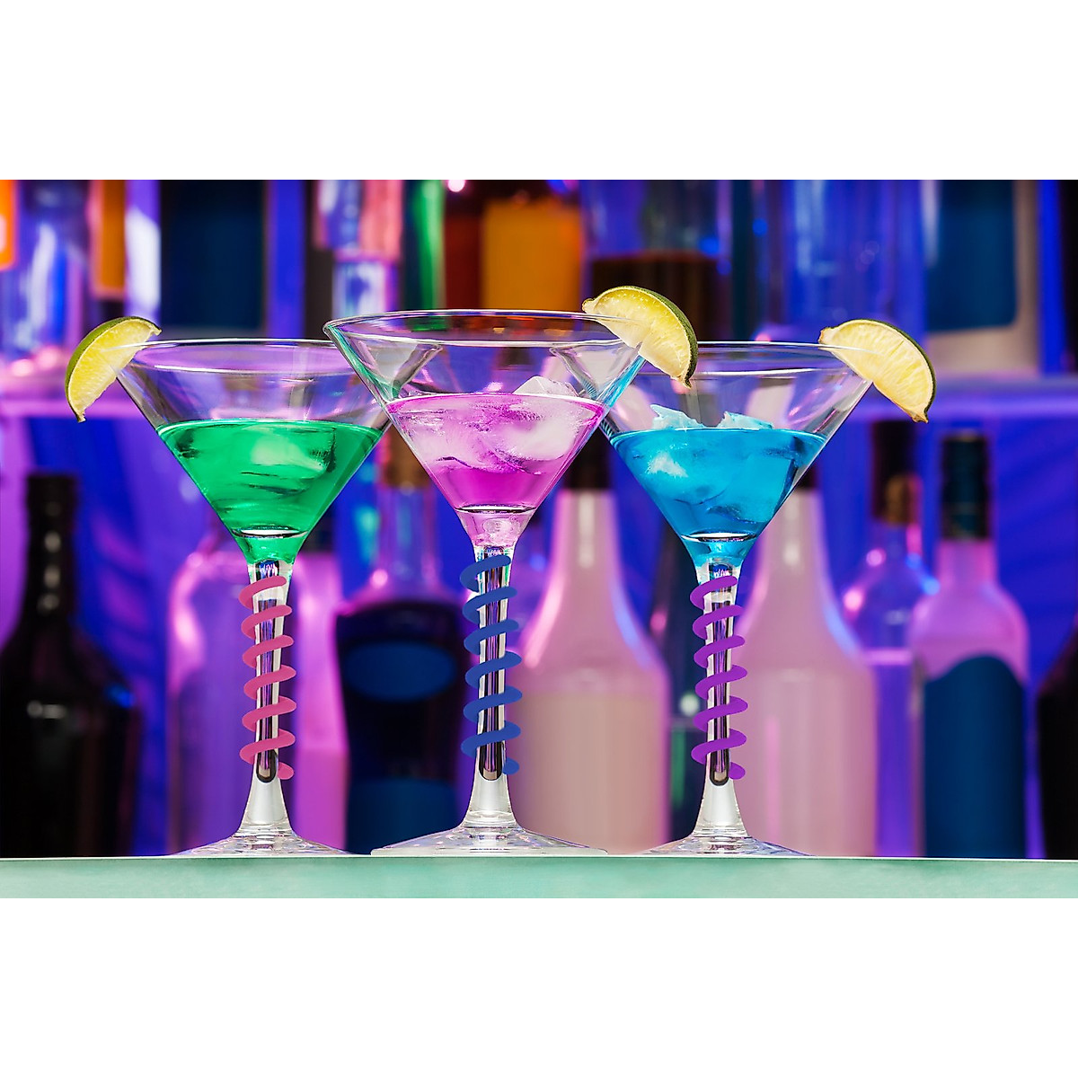 Simply Charmed Wine Glass Charms Set of 8 Silicone Drink Markers for Cocktails, Martinis, Champagne Flutes and More