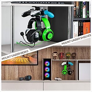 BRAINWAVZ [EOL] The Anvil - Under Desk/Shelf Dual Gamepad Controller & Dual Headphone Hanger Holder Stand - Designed for Xbox ONE PS4 PS3 PS5 Dualshock DualSense HyperX PC Steelseries Razer [EOL]