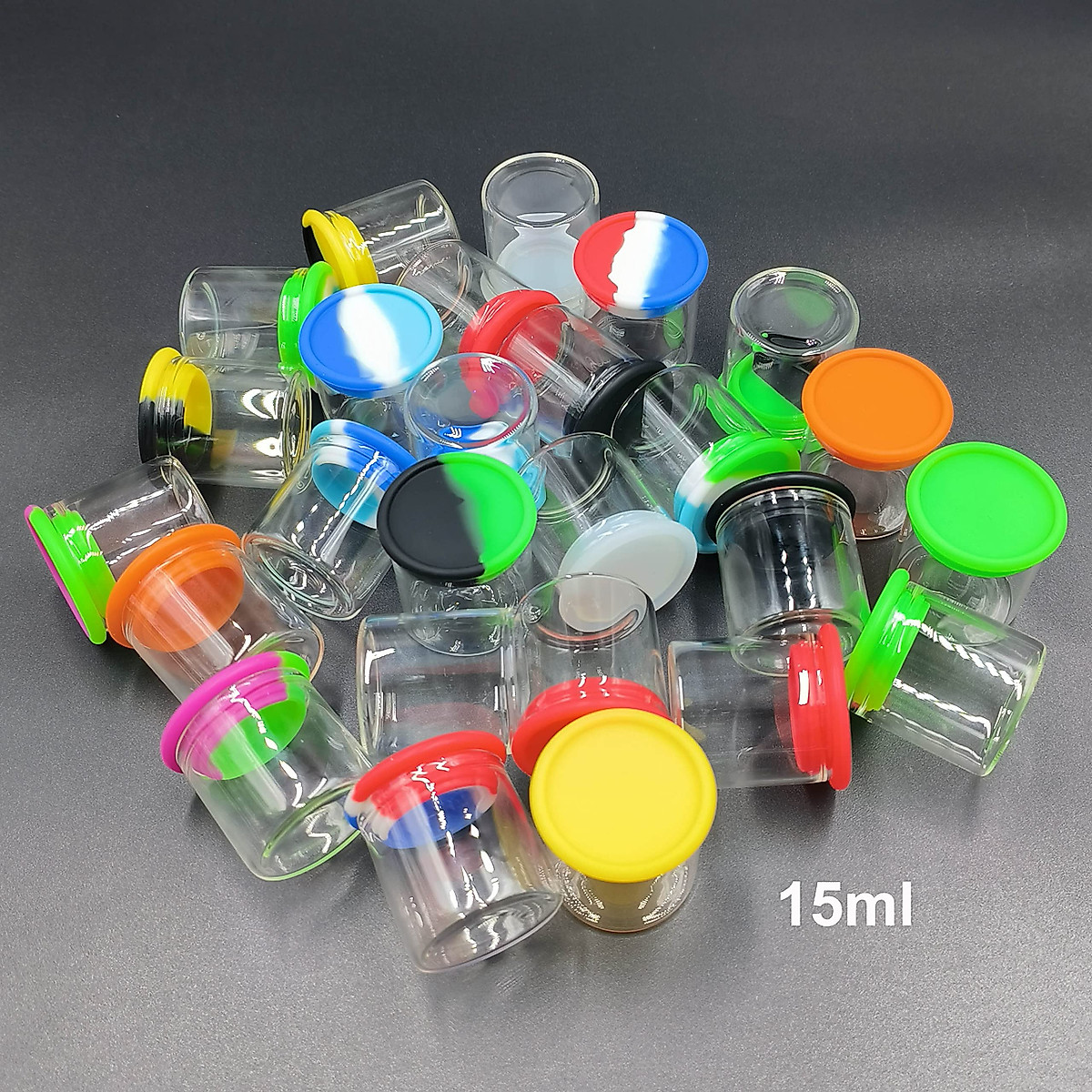 vitakiwi 6ml 15ml Glass Wax Concentrate Container Airtight Multi Use Oil Jars with Silicone Lid and Carving Tool (32PCS)