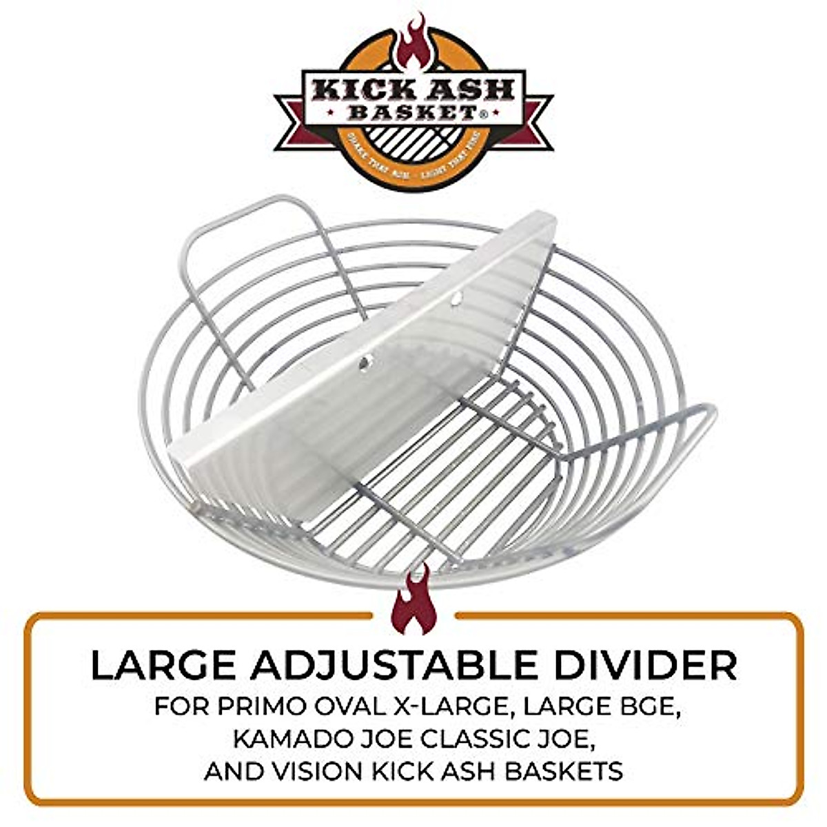 Kick Ash Basket Charcoal Barbecue Ash Basket, Large BBQ Divider for Large Big Green Egg, Classic Joe, Primo Oval X-Large, and Vision Kick Ash Grill Baskets - Designed in Wisconsin