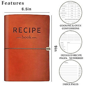 XXINMOH Leather Recipe Book With Index Pages & Templates, The Perfect Recipe Note Book To Write In Your Own Recipes - Simplified Blank Cookbook to Organize Your Recipes (Waterproof Cover)