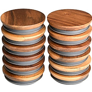 Wood Lid for Wide Mouth Mason Jars, Set of 12, Acacia Wooden Storage Canning Ball Jar Lids with Airtight Silicone Seal, Designed by S1EGAN