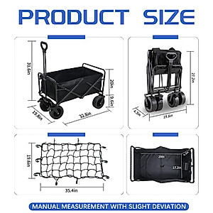 koity Heavy Duty 250 Lbs Capacity Collapsible Wagon with Cargo net, Outdoor Folding Camping Utility Cart, Adjustable Rolling Carts, All Terrain Sports Beach Wagon cart with Wheels Foldable