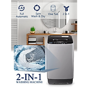 Krib Bling 17.7 lbs Full Automatic Washer with Drain Pump, Washing Machine with LED Display, 10 Washing Programs & 8 Water Levels Selections, Ideal for Camping, Apartment, Dorm, Dark Grey