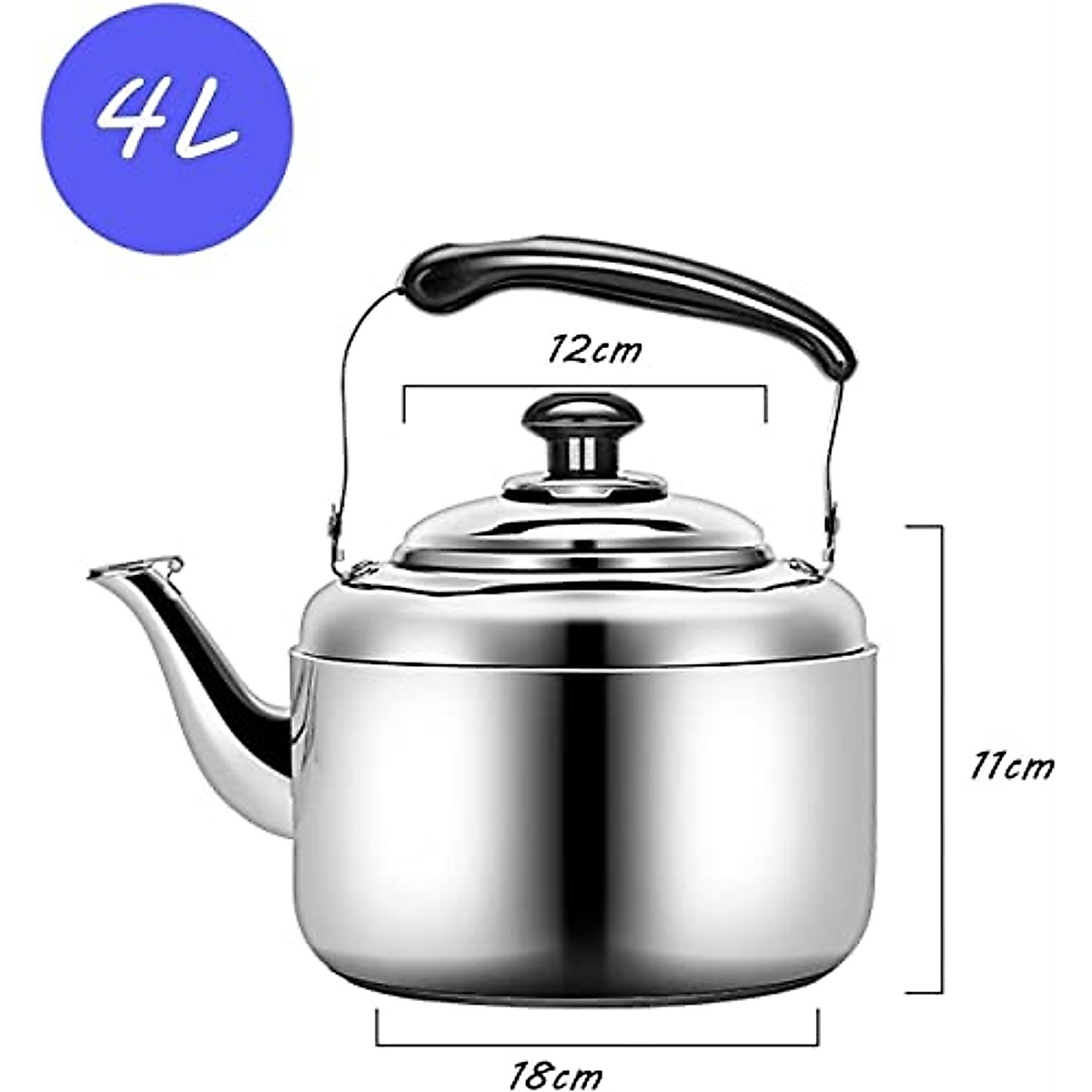Stainless Steel Tea Kettle Stove Top Tea Kettle,with Ergonomic Heat-Resistant Handle,Modern Stainless Steel Tea Kettle (Color : Onecolor, Size : 4L)