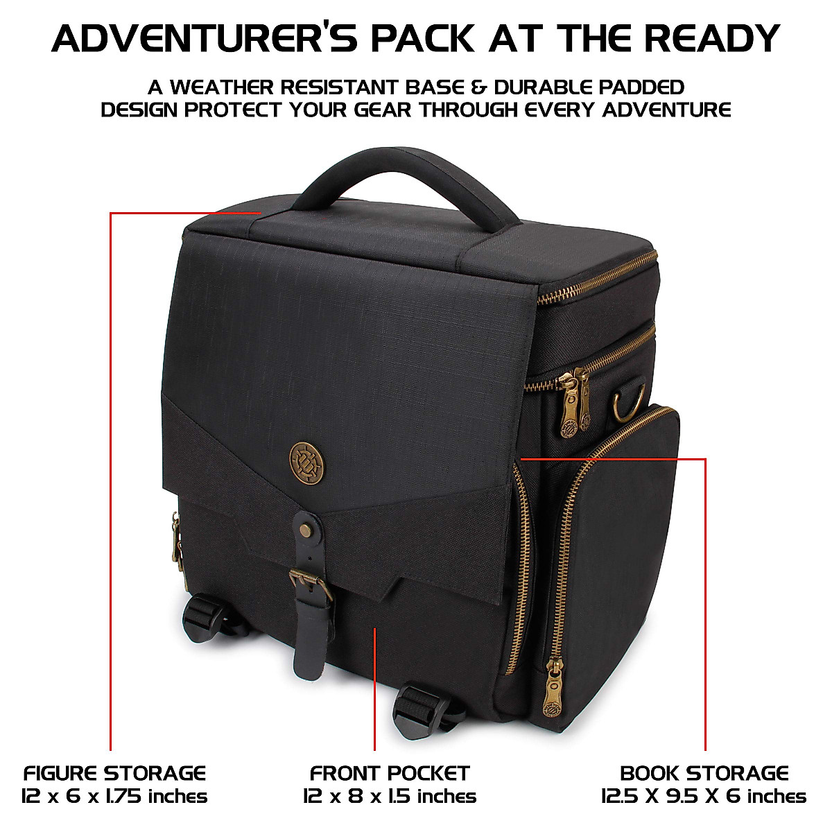ENHANCE RPG Dungeons and Dragons Table Games Travel Bag with Miniatures, Padded Carry Bag with Multiple Compartments with Book Compartment (4-8) and Dice and Token Pocket