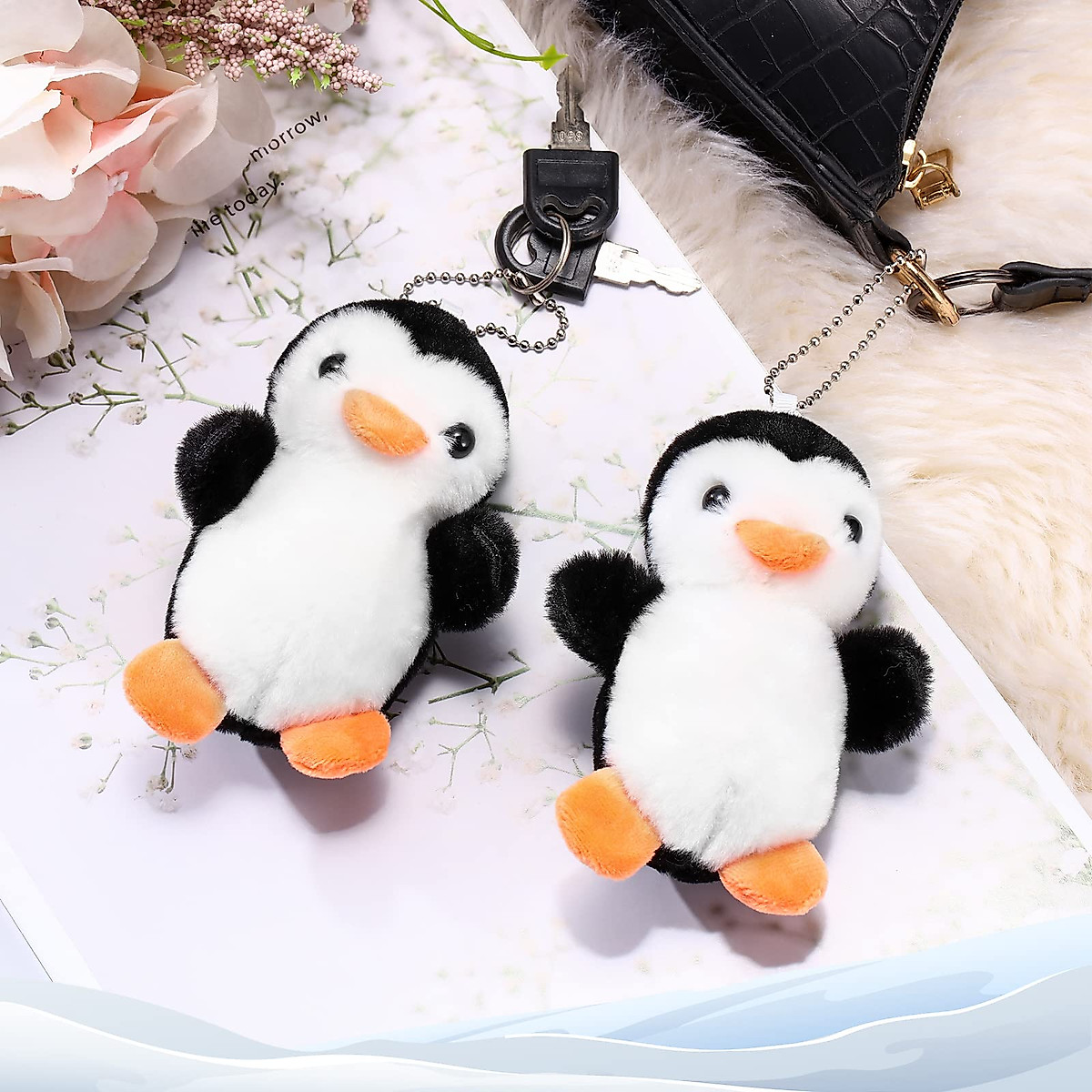 Skylety 8 Pcs Penguin Plush Keychain 4 Inch Stuffed Animal Bulk Small Hanging Stuffed Penguin Doll Mini Soft Companions Gift Present Party Favors for Kid Birthday Decoration(Black)