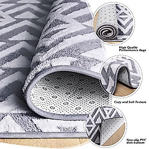 Memory Foam Area Rugs 4'X6' for Bedroom, Room, Plush Geometric Textured Carpets for Kids Room, Shaggy Washable Rug for Nursery Dorm Room Decor, Grey