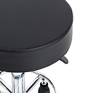 Black Salon Stool Round Rolling Stool PU Leather Office Chair Adjustable Swivel Stool Massage Spa Stool Bar Dentist Chairs with Wheels (Without Grain, Black)