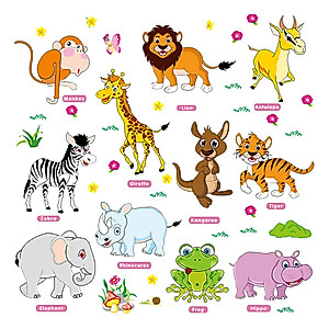 SuperDuo Animal Wall Sticker Cartoon DIY Art Decal Self-Adhesive Wallpaper Mural Decorate for Living Room TV Sofa Background Bedroom Kids Room Nursery (Style 14)