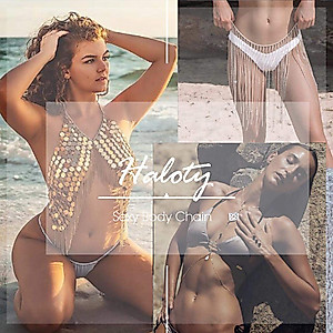 Haloty Sexy Layered Belly Waist Chains Gold Crystal Leg Chain Nightclub Bikini Body Jewelry for Women and Girls