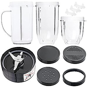 11 PCS Blender Replacement Parts Cross Blade 16OZ Replacement Cup with Handle,12OZ Short Cup with Lip Ring and Stay-Fresh Lid Replacement Cups Compatible with Magic Bullet Blender Cups MB1001 Series
