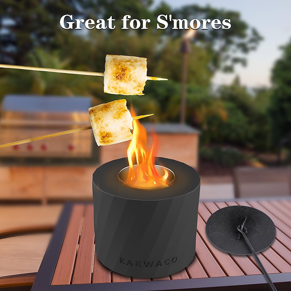 Sportkee Round Tabletop Fire Pit, Portable Concrete Fire Pit, Small Alcohol Smores Fire Pit Table Top Firepit for Indoor & Patio, Ideal White Elephant Gifts for Adults