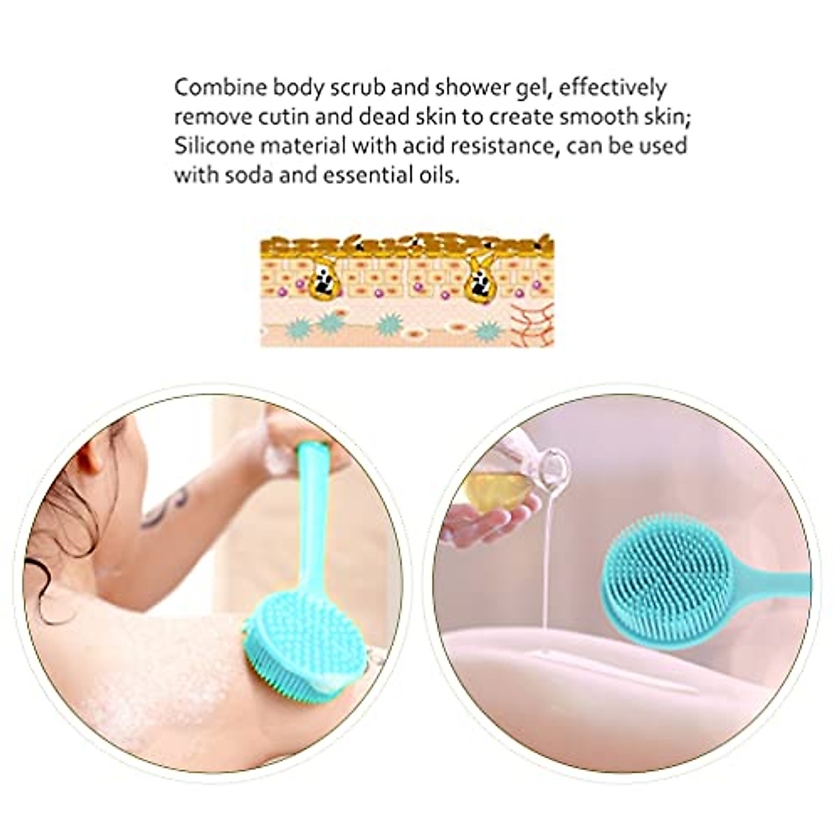 Shower Brush Silicone Bath Body Brush - Back Scrubber for Shower Back Brush Long Handle for Shower Skin Exfoliating Brush Body with Soft Bristles Back Cleaning Washer for Men Women - Blue