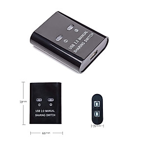 1Printer Sharing Switch, Manual Switcher Adapter, 2 Computer Share 1 Printer Scanner USB Device Hub with 2 Pack Male Cables