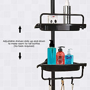 Vailge Constant Tension Corner Shower Caddy, Stainless Steel Pole, 5-Shelf, Rustproof, Strong and Sturdy, Black