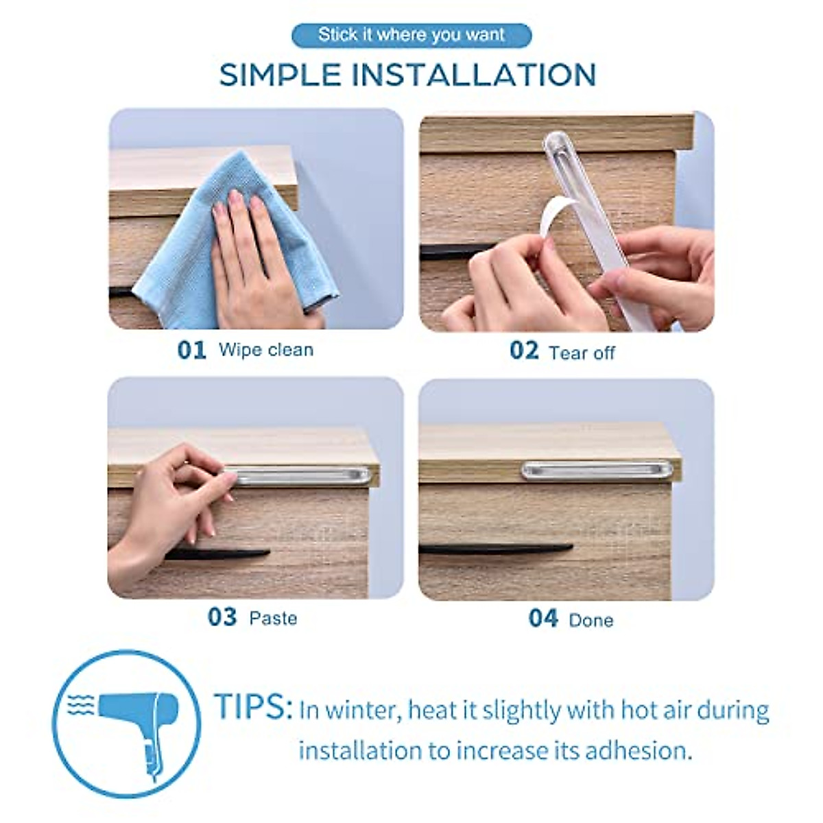 xuenair Clear Furniture Bumpers, Silicone Rubber Wall Protector from Chair Back, Adhesive Shower Door Bumpers for Cabinet Door Car Door Drawer Toilet Lid (2long2short,4)