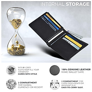 Bi Fold Wallets | Slim Black Genuine Leather Minimalist Front Pocket Wallets For Men | Billfold Wallet | Gifts For Men