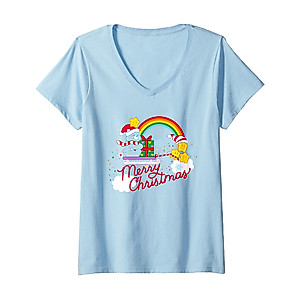 Womens Care Bears Merry Christmas With Christmas Wishes Bear V-Neck T-Shirt
