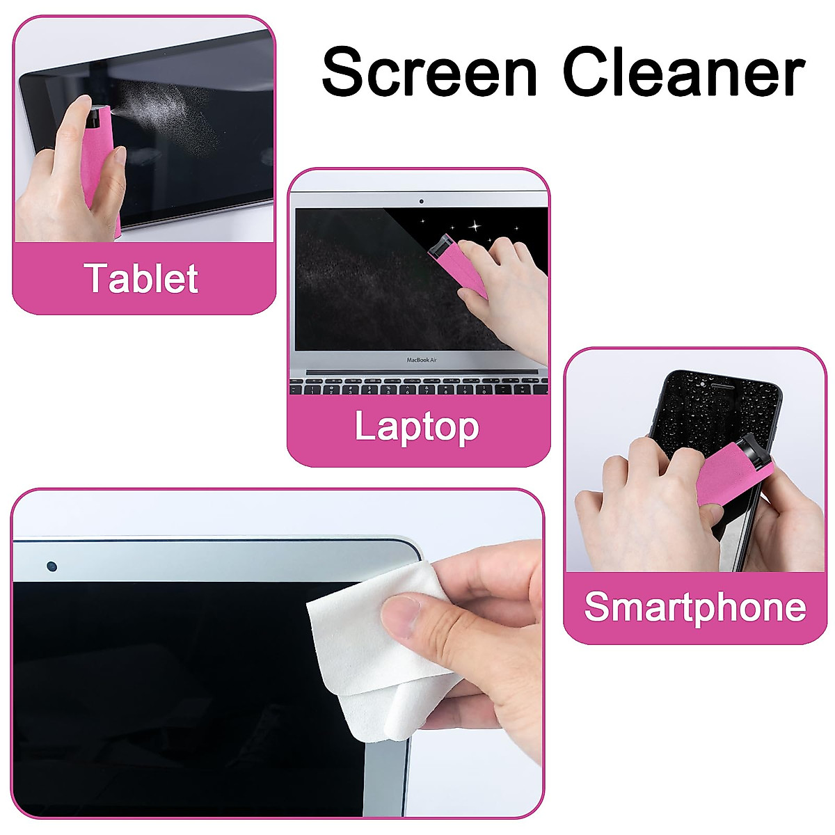 Screen Cleaner Touchscreen Mist Spray, walrfid Cleaning Kit for Electronic Smart Phone TV, Laptop, Tablet, PC, Computer LCD Flat Screens, Eyeglasses, Compatible with iPhone iPad MacBook Pro - Hot Pink