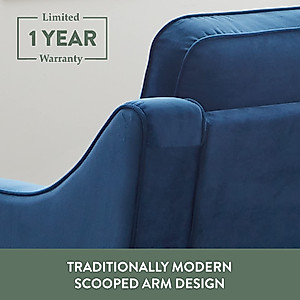 Edenbrook Jensen Upholstered Couch - Blue Velvet Living Room Couch - Seats Three - Modern Scoop Arm Design