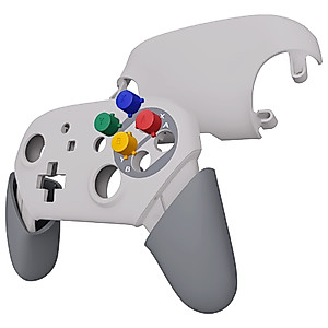 eXtremeRate SFC SNES Classic EU Style Faceplate Backplate Handles for Nintendo Switch Pro Controller, Soft Touch Replacement Grip Housing Shell Cover with Colorful ABXY Buttons for Nintendo Switch Pro