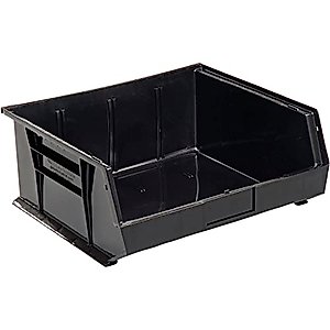 Global Industrial Plastic Stacking Bin 16-1/2 x 14-3/4 x 7, Black, Lot of 6