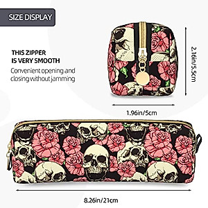 Skull Rose Leather Pencil Case With Zipper Pencil Pouch Stationery Holder Bag Cosmetic Makeup Bag For School, Office And Work
