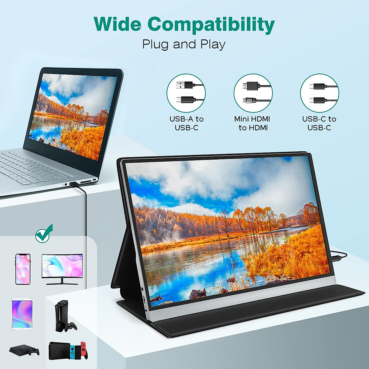 Portable Monitor for Laptop, INOO 15.8in FHD 1080P Laptop Monitor, Travel Second Monitor for Laptop, USB C Monitor with Smart Cover, External Screen for MacBook Computer Tablet Phone Xbox Switch PS5/4