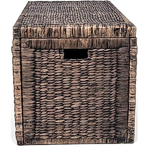Finch Wicker Trunk - Vintage and Boho style Chest to store Blanket and toys, Ideal for Living Room, Bedroom, Kids Room, Wooden Frame with Water Hyacinth Woven Construction, Brown