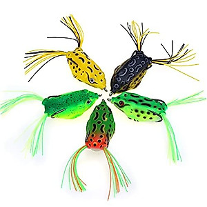 MOBOREST Topwater Frog Lure Bass Trout Fishing Lures Kit Set Realistic Prop Frog Soft Swimbait Floating Bait with Weedless Hooks for Freshwater Saltwater