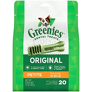 Greenies Stick Form Dental Chews with Original Flavor, Vet-Recommended to Combat Plaque and Tartar Build-Up for Petite 15 to 25 Lb Dogs (20 Chews)