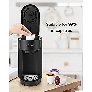 EZBASICS Single Serve Coffee Maker Coffee Brewer Compatible with Pod and Ground Coffee 4 to 10 Oz. Brew Sizes Fast Brewing Silver