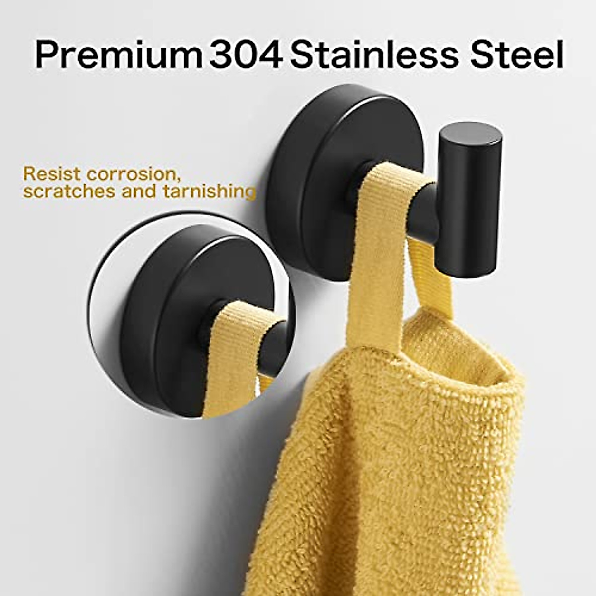 WOJIUBUXIN Towel Hooks Matte Black Coat Robe Clothes Hook SUS 304 Stainless Steel Modern Wall Hook for Bathroom Kitchen Bedroom Hotel Heavy Duty Wall Mounted 2 Pack…