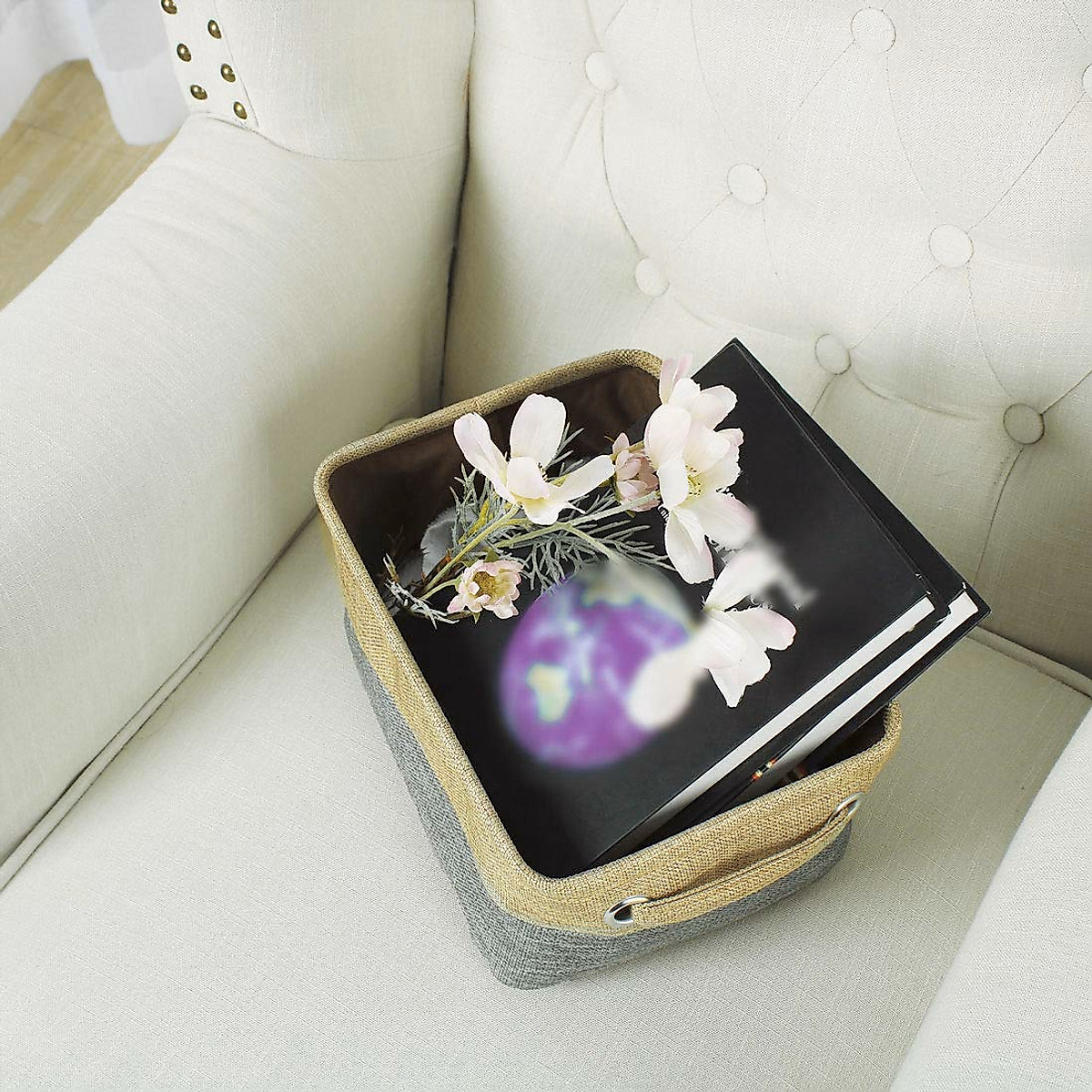 uxcell Collapsible Fabric Storage Basket Bins with Dual Handles, Foldable Toy Bins for Laundry Clothes Storage, Home Organizer for Bedroom Office Closet Shelves Gray Small