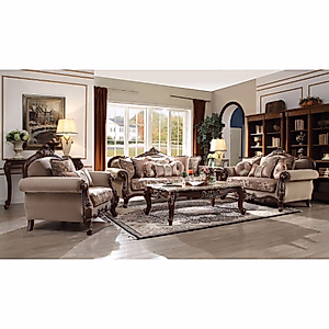 Acme Mehadi Velvet Upholstered Sofa with 8 Pillows in Walnut