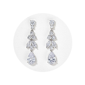 SWEETV Teardrop Wedding Bridal Earrings for Brides, Bridesmaids, Silver Crystal Cubic Zirconia Dangle Drop Earrings for Women Prom Gifts