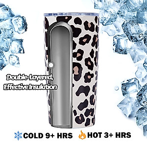 1st Heaven Coffee Tumbler, Insulated Coffee Mug with Lid, Travel Mug, 20oz Tumbler, Stainless Steel Cup for Outdoor Use (Leopard Print)