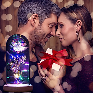 QUNPON Womens Gifts for Christmas Flowers Gifts for Women,Mom Grandma Sister for Girlfriend Her Wife Friends,Birthday Gifts for Women,Rainbow Galaxy Glass Rose Gifts for Christmas