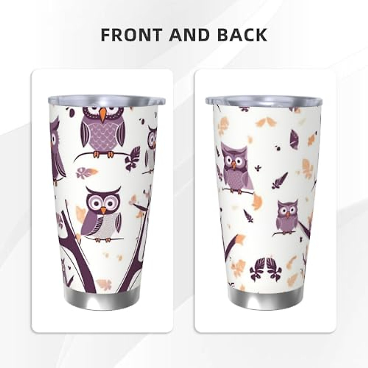 Owl Tree Branches Tumbler with Lid and Straw 20oz Stainless Steel Car Cup for Hot and Cold Drinks, Double Wall Insulated Travel Coffee Mug Reusable Drink Thermos Cup Birthday Gifts