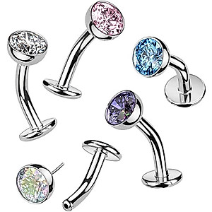 Titanium Threadless Floating Convex Base Belly Button Ring With Bezel CZ Ball Top (Aurora Borealis)