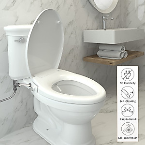 R&T Non-Electric Bidet Toilet Seat Elongated Self-Cleaning Dual Spray Nozzles for Rear & Feminine Wash