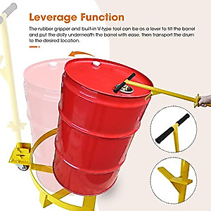 SDSNTE Heavy-Duty Steel 55 Gallon Drum Dolly for Moving Heavy Drums Easily with Removable and Versatile Handle, Weight Capacity 1100lbs, Yellow, Pack of 1