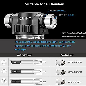 ALTHY Spin Down Sediment Filter, Reusable Whole House Sediment Water Filter, Flushable Prefilter Pre-Filtration System, 3/4" + 1/2", 40-Micron Stainless Steel Mesh, Traps Rust, Dust, Sand