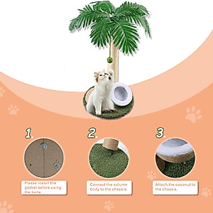 DOICAH Cat Scratching Post, 27" Tall Scratch Tree Coconut Palm with Premium Sisal Rope, Simulated Leaves and Coconut cat Scratching Ball,Toys for Indoor Kittens and Cats (Cat Scratching Ball)