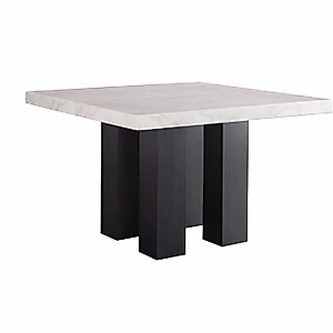 GTU Furniture 5Pc Dinning Square Table with Faux Marble Top and 4 Upholstered Grey Chairs Dining Room Set